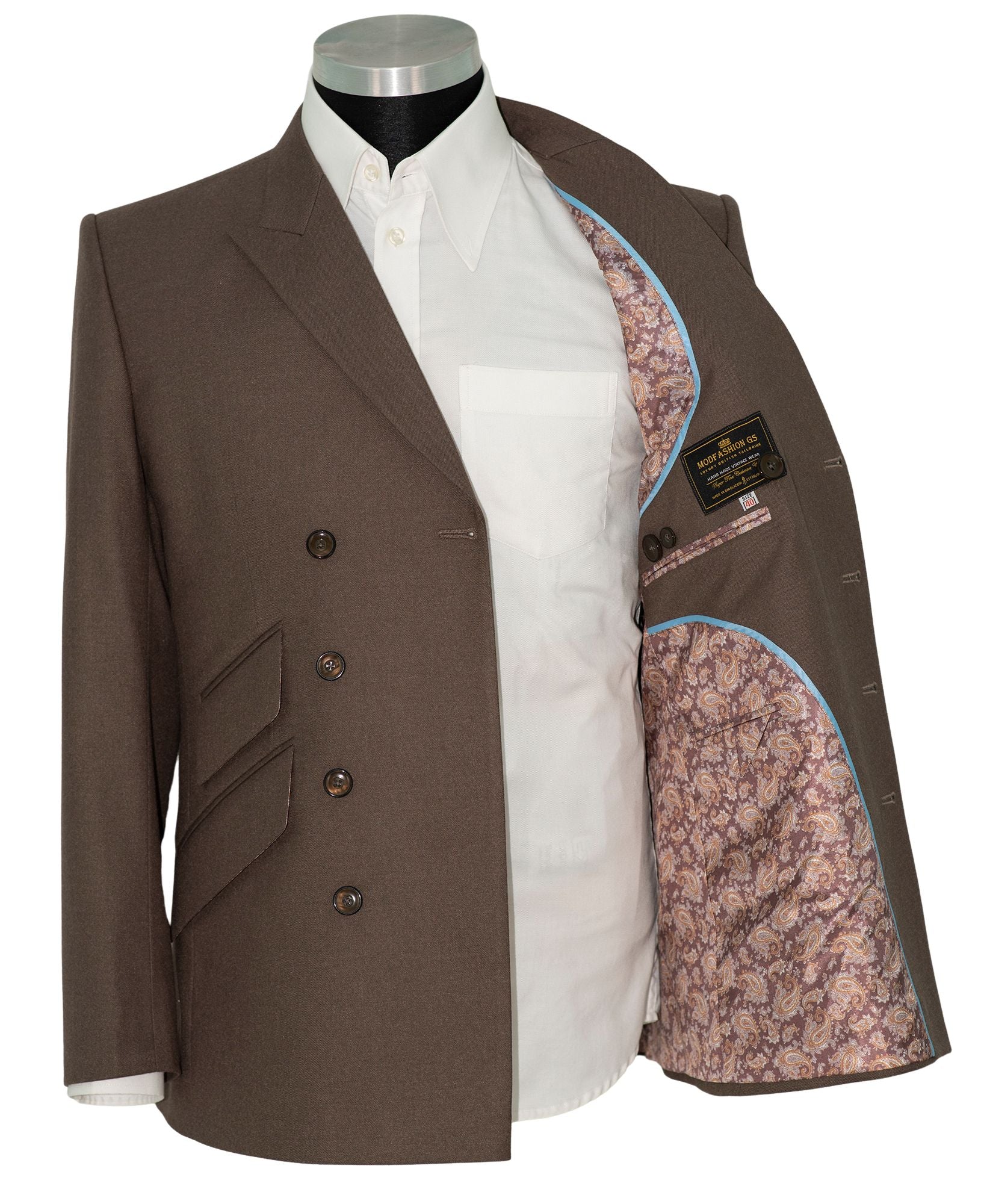 Weller Chocolate Brown Peak Lapel 4/8 Double Breasted Mod Suit