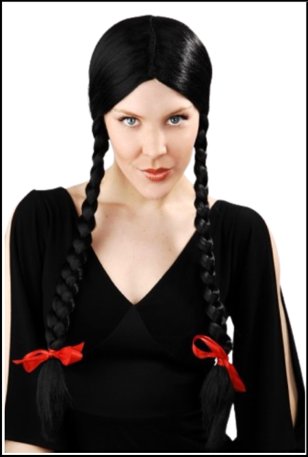 Wednesday Wig Black Plaits with Red Ribbon