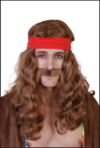 Men's Long Brown Lennon Wig & Mo