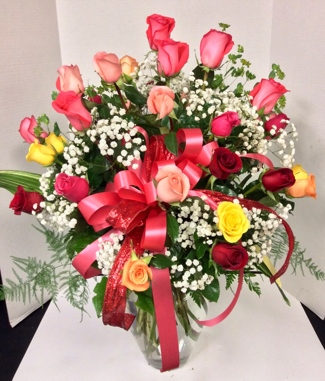 36 Long Stemmed Premium Ecuadorian Multi-Colored Rose Arrangement ...