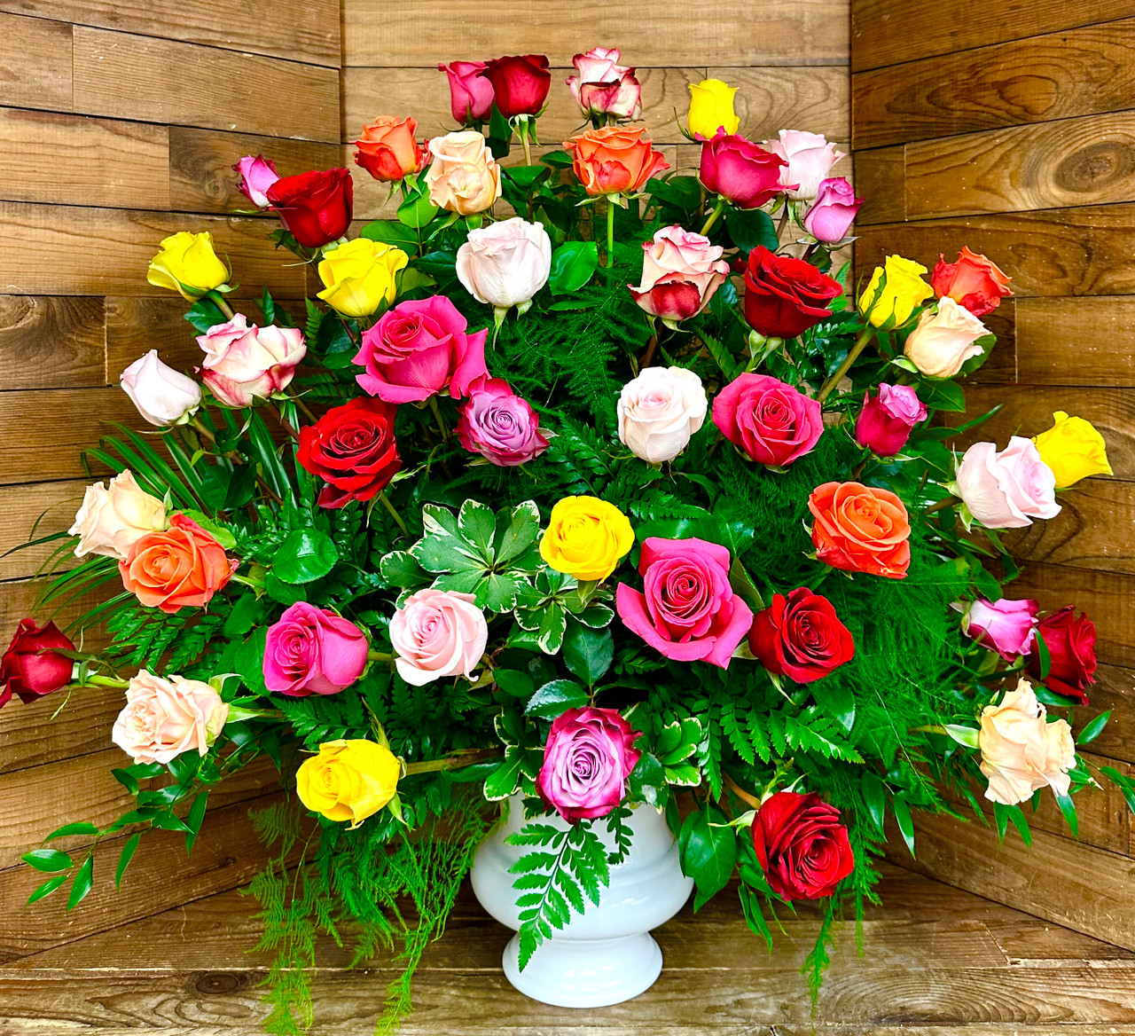 Beautiful Multicolored Rose Urn Arrangement - Centerville Florists
