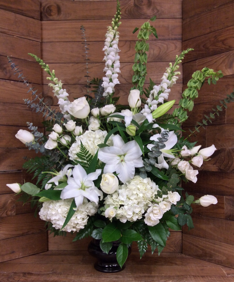 All White Round Sympathy Urn - Centerville Florists