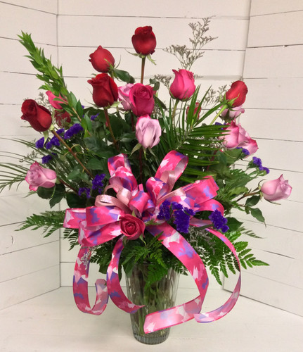 24 Long Stemmed Premium Ecuadorian Roses Arranged in Mixed Jewel Tone ...