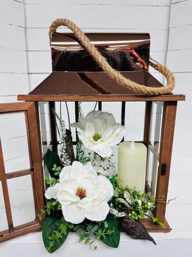 18” Magnolia and Butterfly Lantern with Mirage Candle - Centerville ...