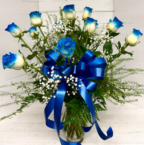 12 Blue Tipped Long Stemmed Ecuadorian Roses - Centerville Florists