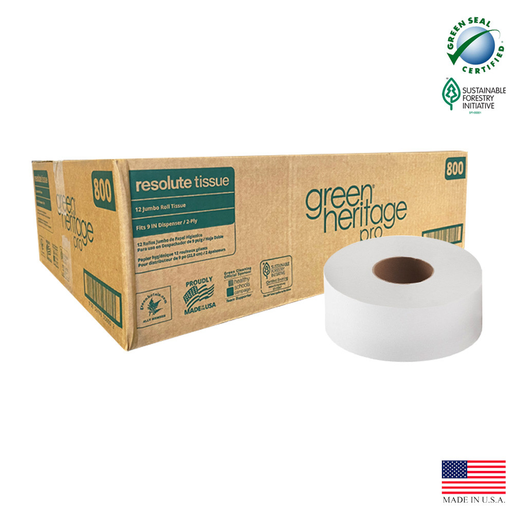 RESOLUTE 800 Green Heritage Bathroom Tissue White 2 ply 9"x1000' Junior ...