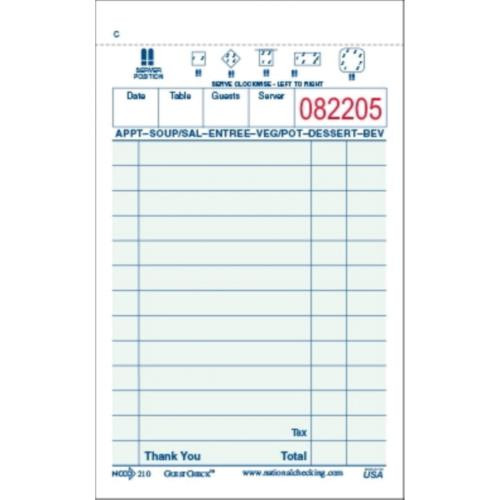 NATIONAL CHECKING 210 GUEST CHECK GREEN 1-PT 13 LINES/SINGLE PAPER 3 ...