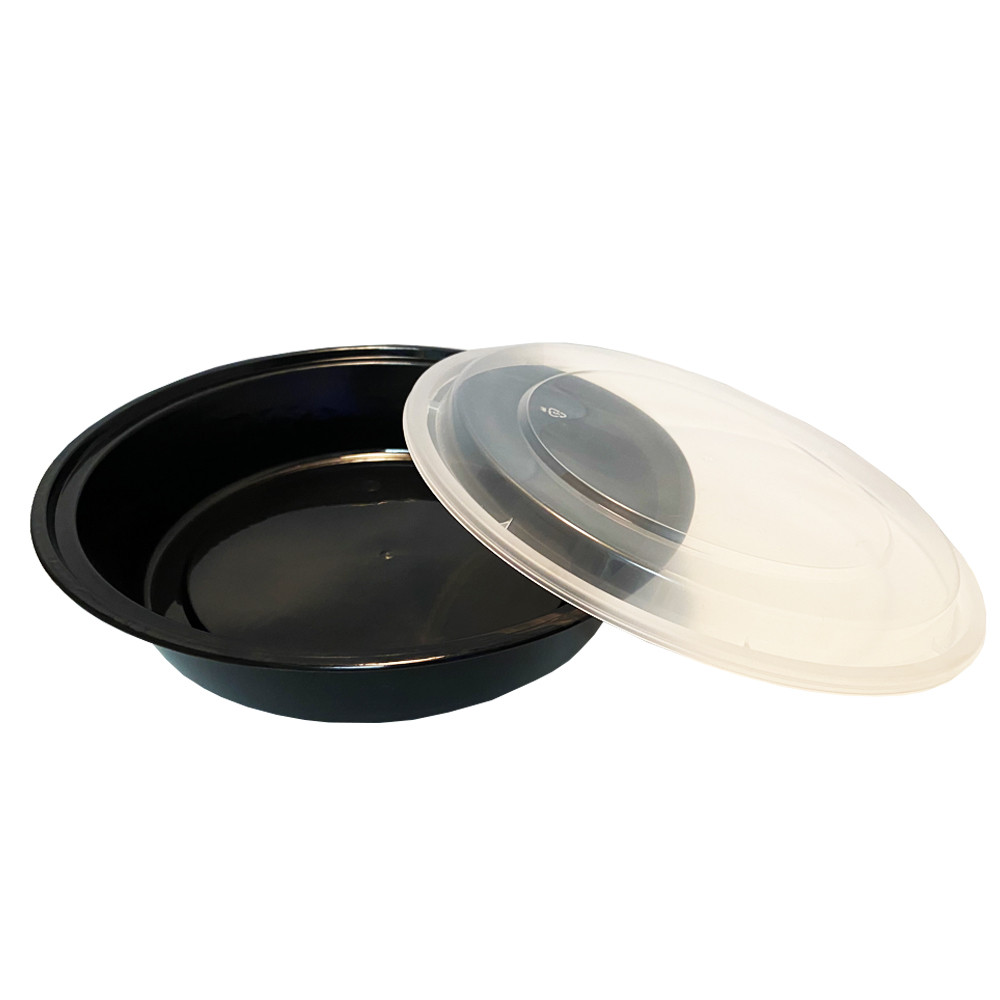 PLASTIK USA FT-098B Black 40 oz. Plastic Microwavable Container and Lid ...
