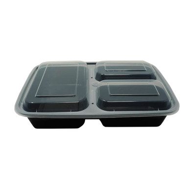 PLASTIK USA SR-333B Black 32 oz. Rectangular Plastic 3 Compartment ...
