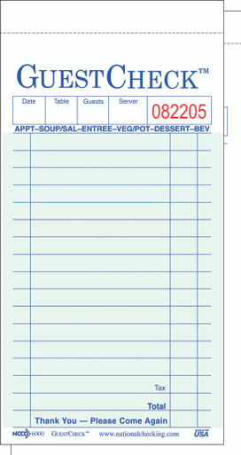 NATIONAL CHECKING COMPANY G6000 Green 2 Part 17 Line Carbon Paper Guest ...