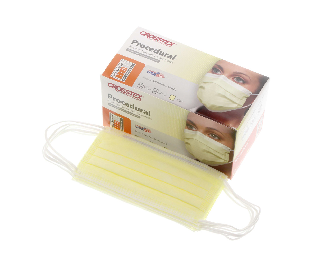 Crosstex Procedural Earloop Mask ASTM Level 2 LF, Yellow, 50/bx GCPYE ...