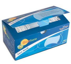 BeeSure Earloop Face Mask, 3-Ply 4 Fold, ASTM Level 2, Blue, 50/bx ...