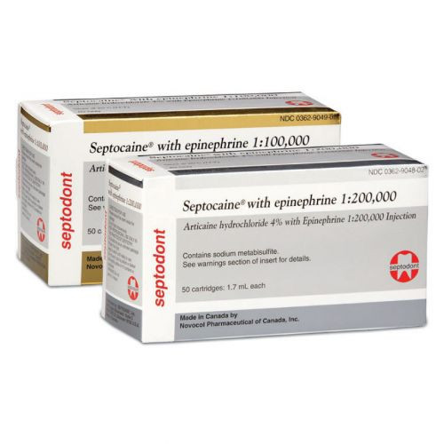 Septocaine Articaine HCI 4% & Epinephrine Anesthetic, 1:200,000, 1.8mL ...