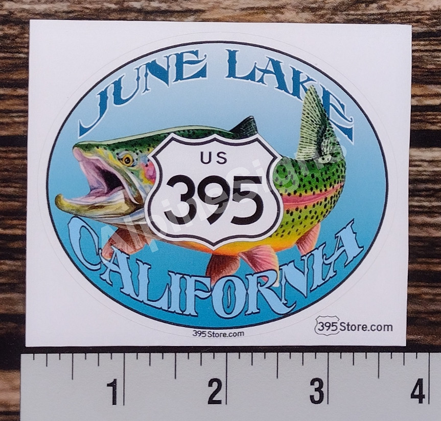 June Lake 395 Trout Fishing blue oval Sticker - 395 Store