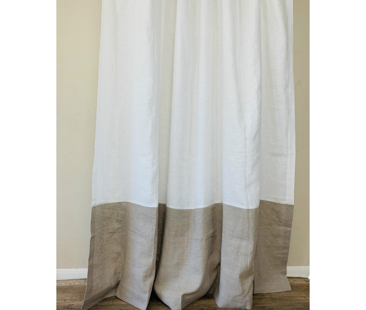 Color Block Natural Linen Shower Curtain - 45+ Linen Fabric Choices