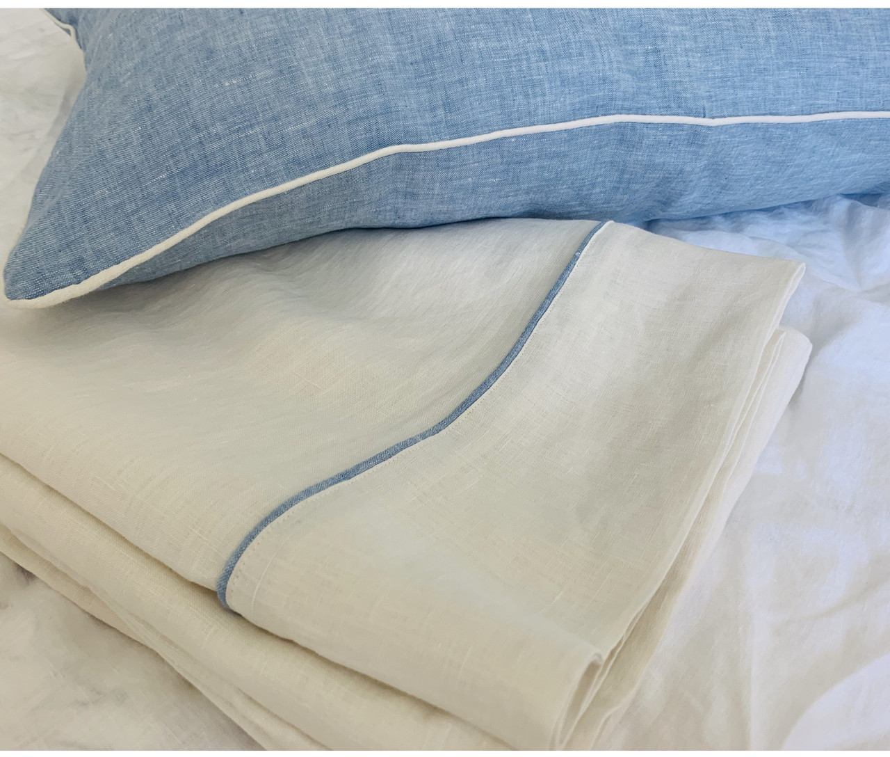 Natural Linen Bed Sheet with Cording Accent, 80+ colors