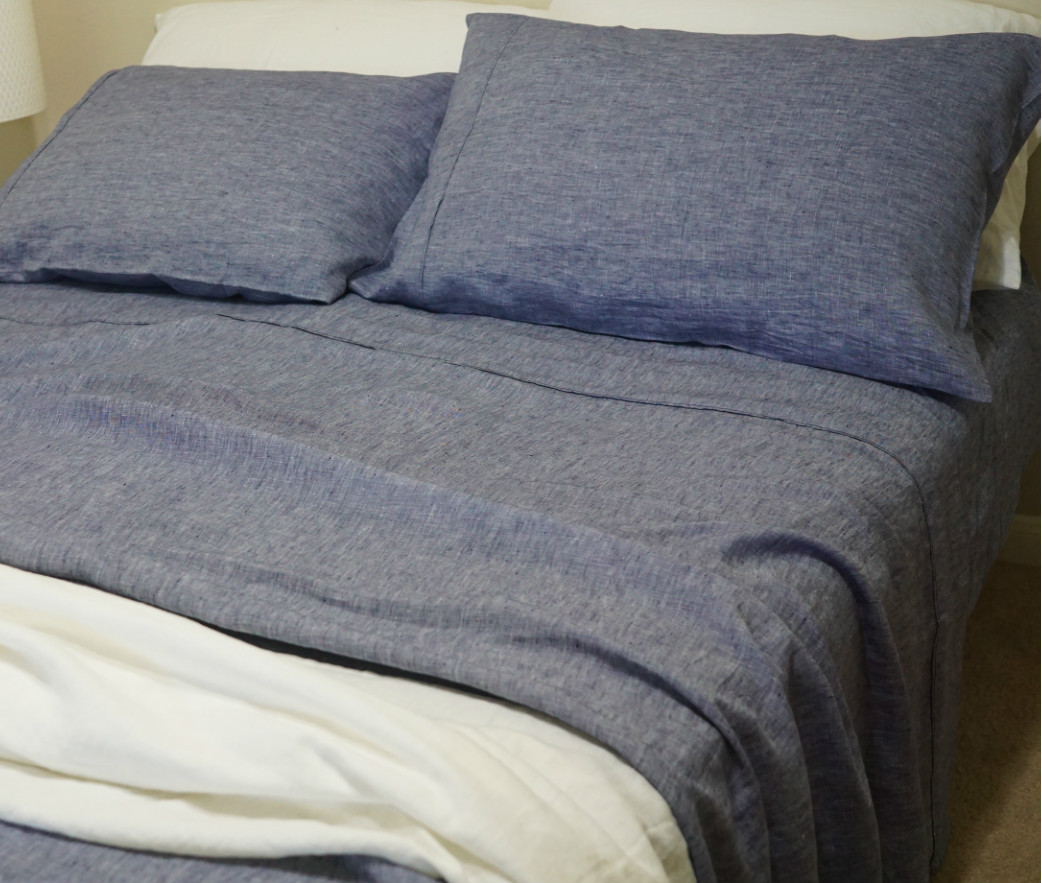 Chambray Denim Linen Sheets Set | Handcrafted by Superior Custom Linens