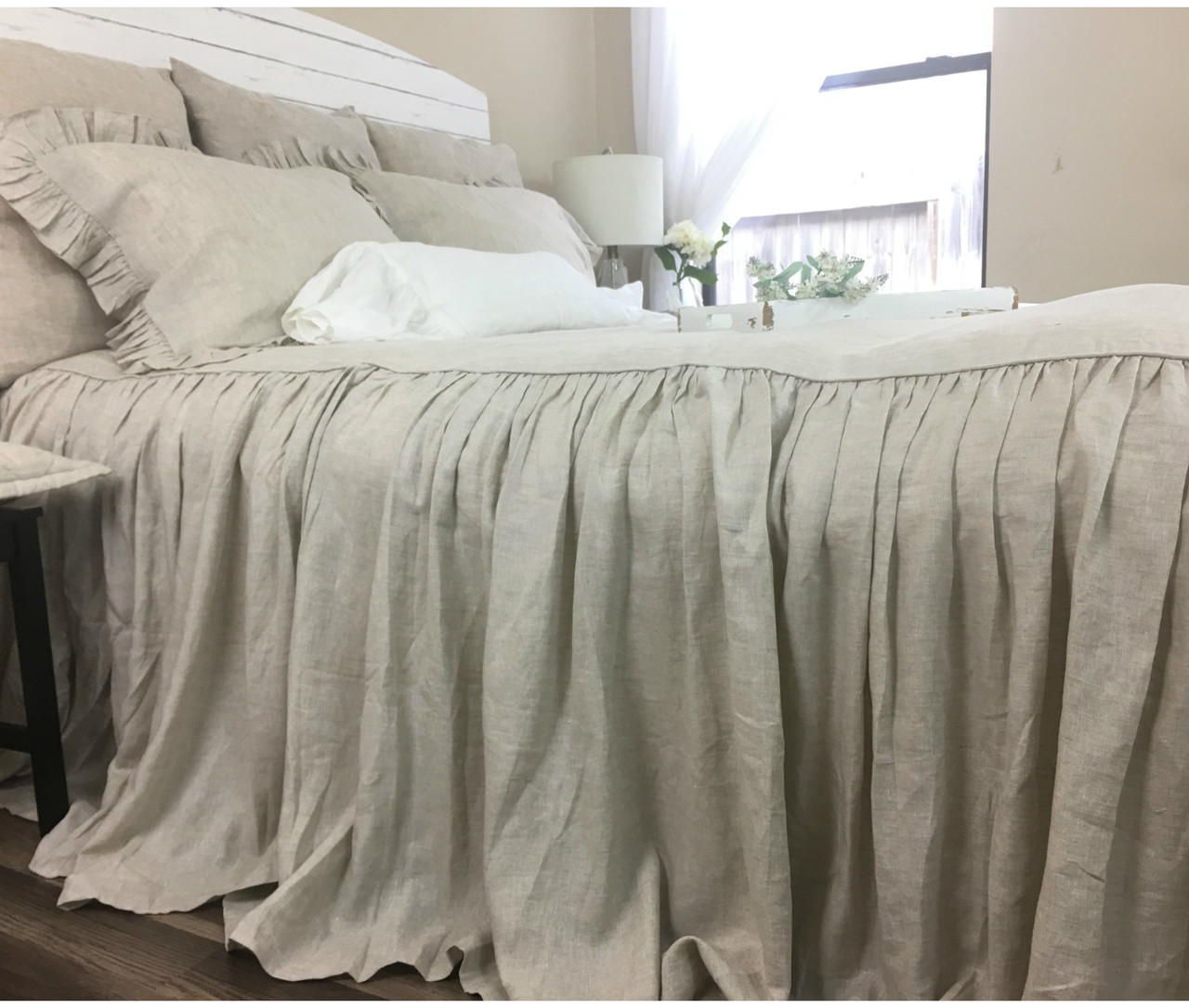 Natural Linen Bedspread with Ruffle Fall | Handcrafted by Superior ...