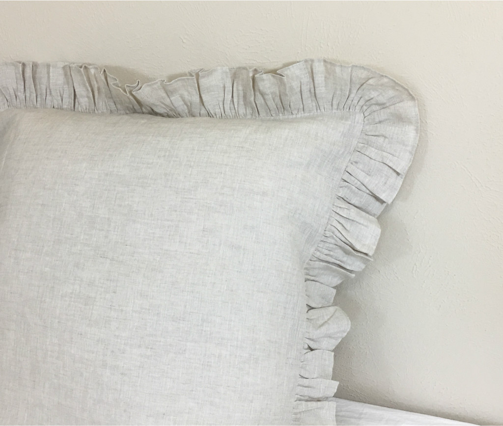 Natural Linen Ruffle Euro Sham Cover | Handcrafted by ...