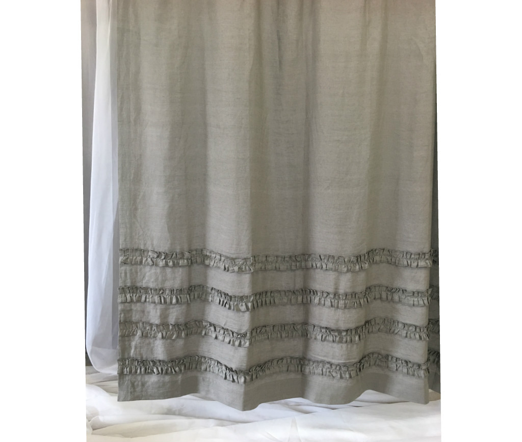 Medium Grey Linen Shower Curtains with 4 Rows of Ruffles, Dress up your ...