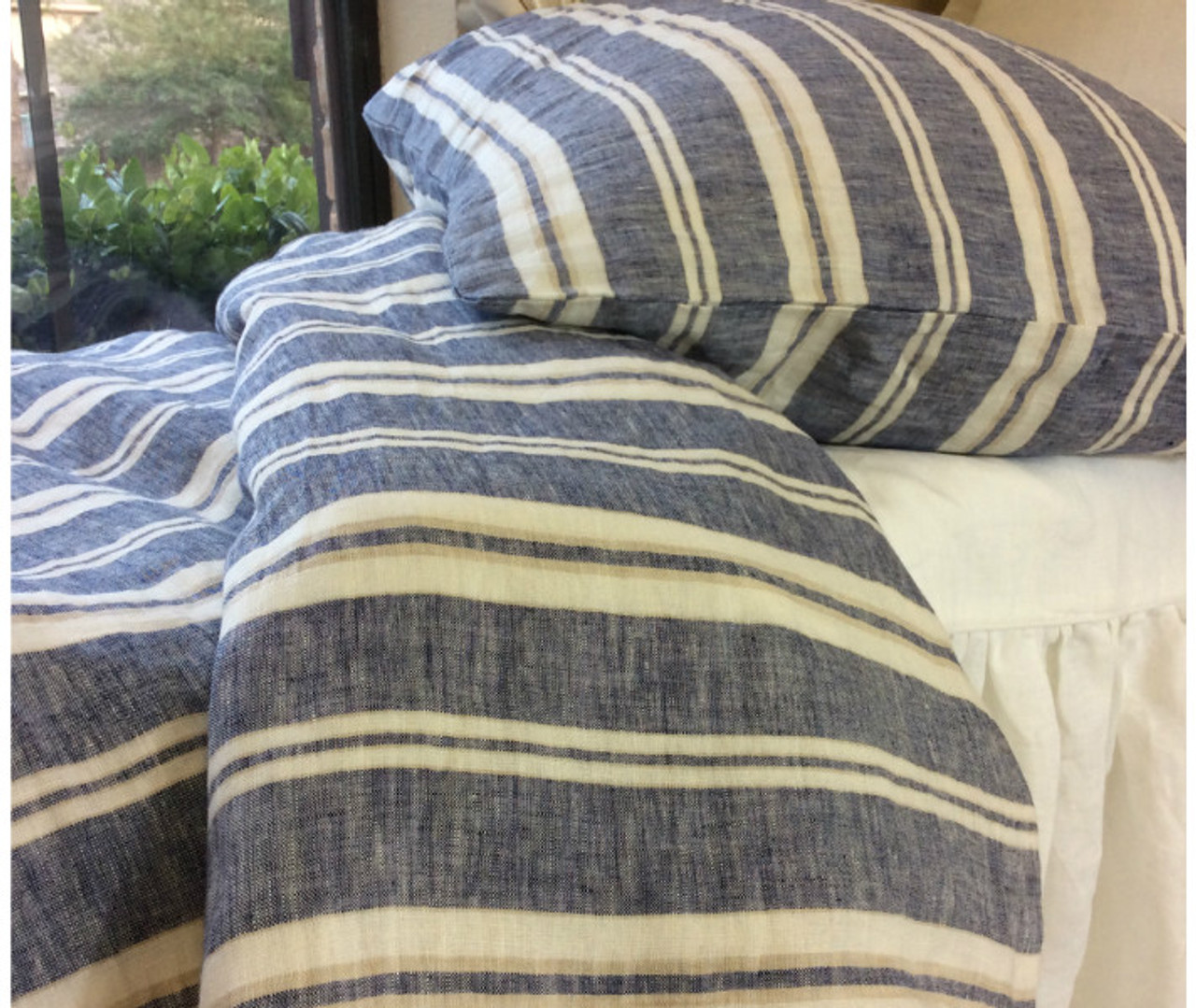 Nautical Striped Duvet Cover Natural Linen Navy And White Stripe