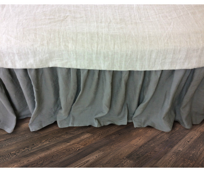 Shabby Chic medium grey bed ruffle. | Handcrafted by Superior Custom Linens