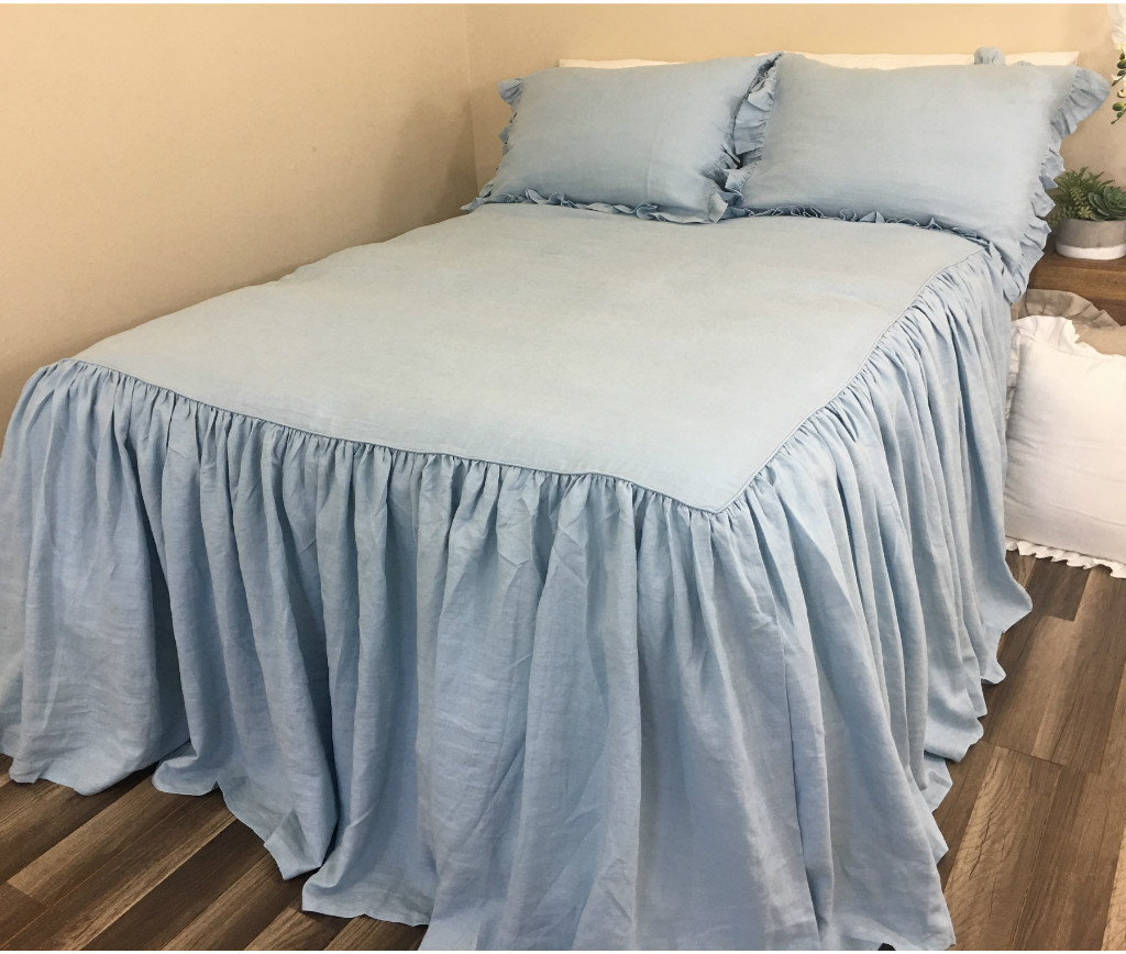 Blue Linen Bedspread | Handcrafted by Superior Custom Linens