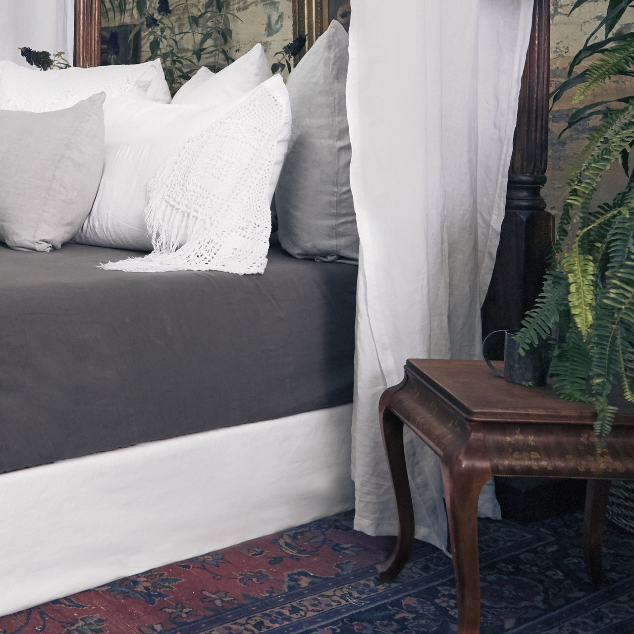 Linen Box spring cover, bed skirt alternative - White, Grey, Cream ...