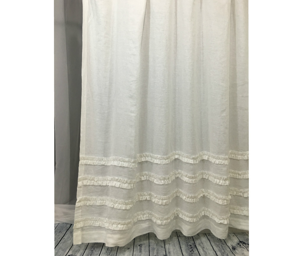 Linen Shower Curtain with 4 Rows of Ruffles, White, Gray, Blue, Pink ...