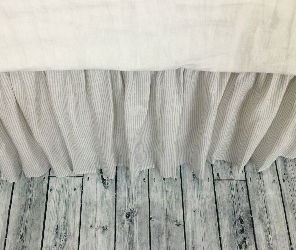 Stone gray ticking stripe bed skirt, Ticking stripe dust ruffle ...