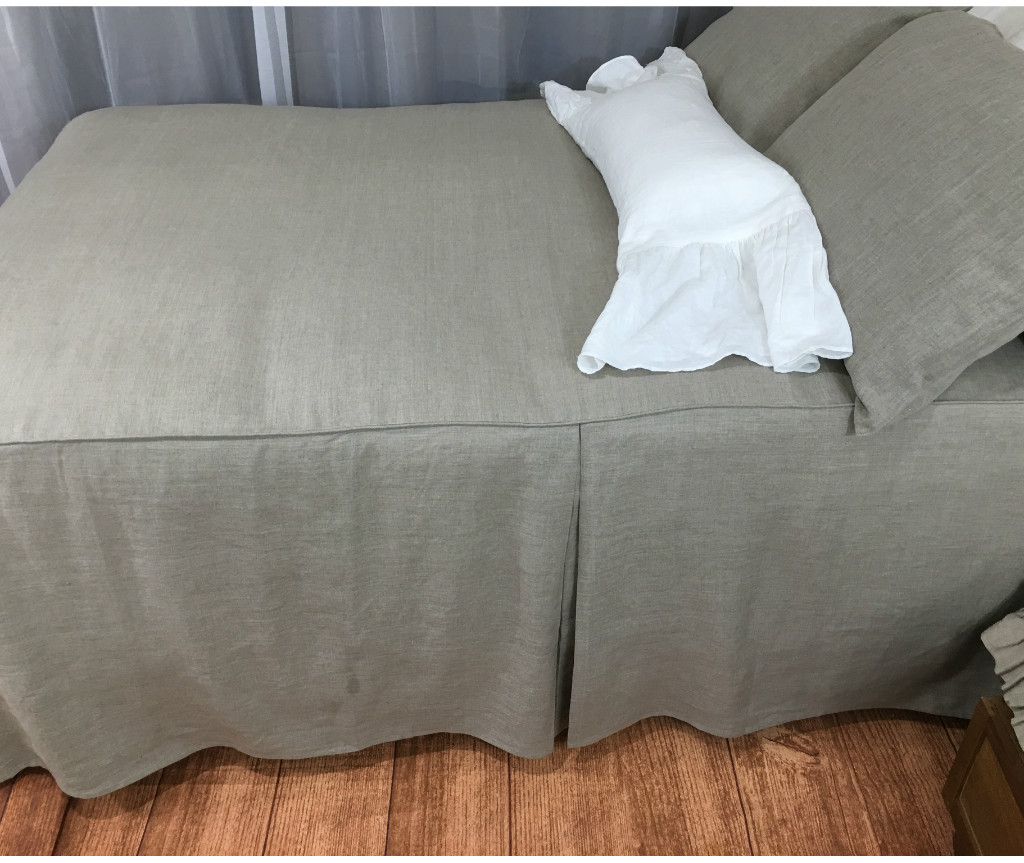 Tailored Bed Cover custom made in natural linen, White, Gray, Blue ...