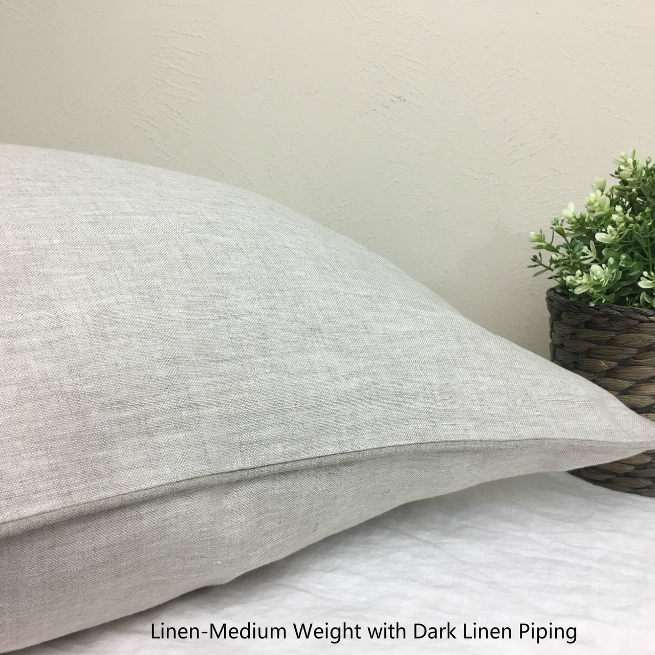 Linen Euro Sham Cover with Piping Finish, White, Grey, Cream, Pink ...