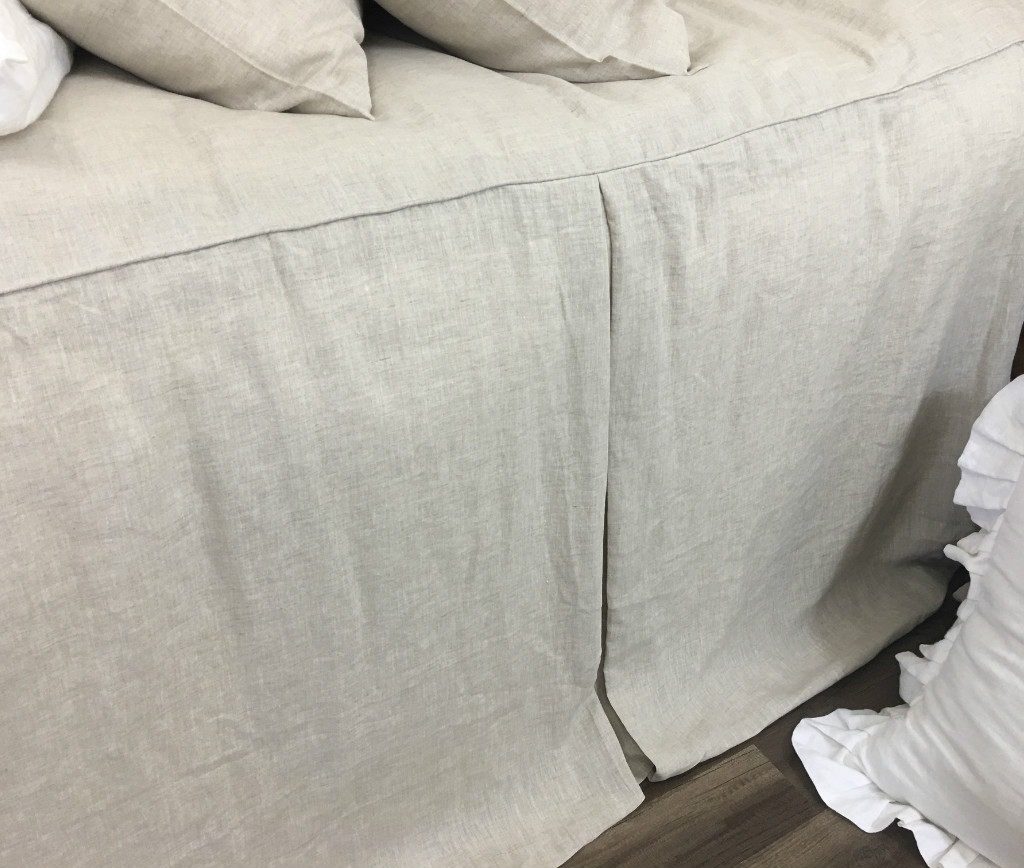 Natural Linen Bed Cover with Tailored Pleats, Simple and Sleek