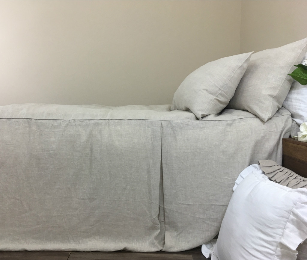 Natural Linen Bed Cover with Tailored Pleats, Simple and Sleek