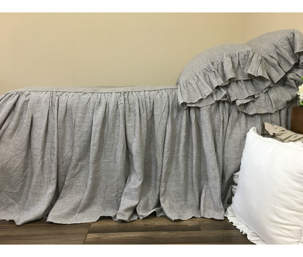 Chambray Graphite Grey Linen Bedspread