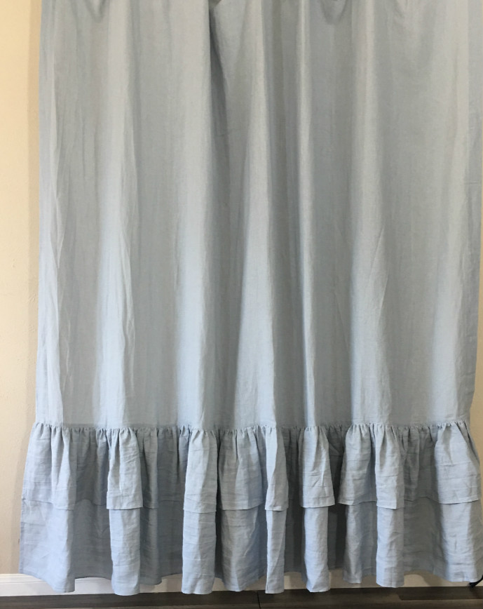 Duck Egg Blue Linen Curtain with Two Layered Mermaid Ruffles, the ...