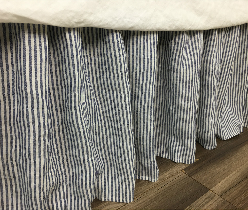 Denim and White Striped Bed Skirt, Classic Striped Dust Ruffle, Natural ...