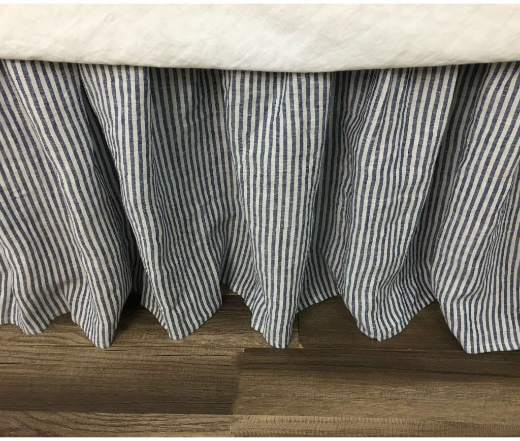 Denim and White Striped Bed Skirt, Classic Striped Dust Ruffle, Natural ...