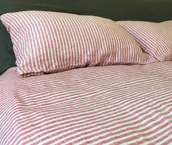 Red Ticking Stripe Sheets Set, 100% Linen | Handcrafted by Superior ...