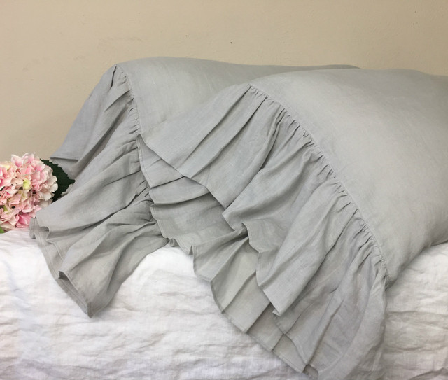 Pair of Stone Grey Pillowcases with Mermaid Long Ruffles, Obsessive ...
