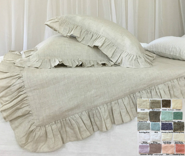 Ruffle Duvet Cover - Natural Linen, 40+ colors/patterns, Custom Size ...