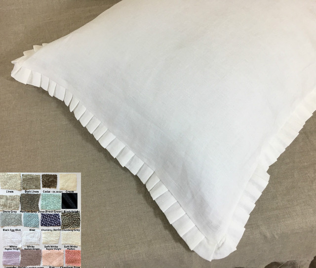 Euro Sham Cover with Pleated Petite Ruffles –White, Grey, Cream, Pink ...