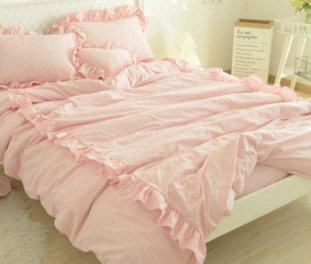 Blush Pink Duvet Cover with 2 Rows of Ruffles, Stunning Style!
