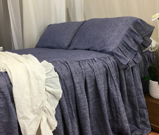 Chambray Denim Linen Bedspread, Chambray Bed Cover handmade in Natural ...