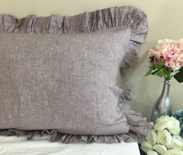 Chambray Rustic Raspberry Ruffle Euro Sham Cover