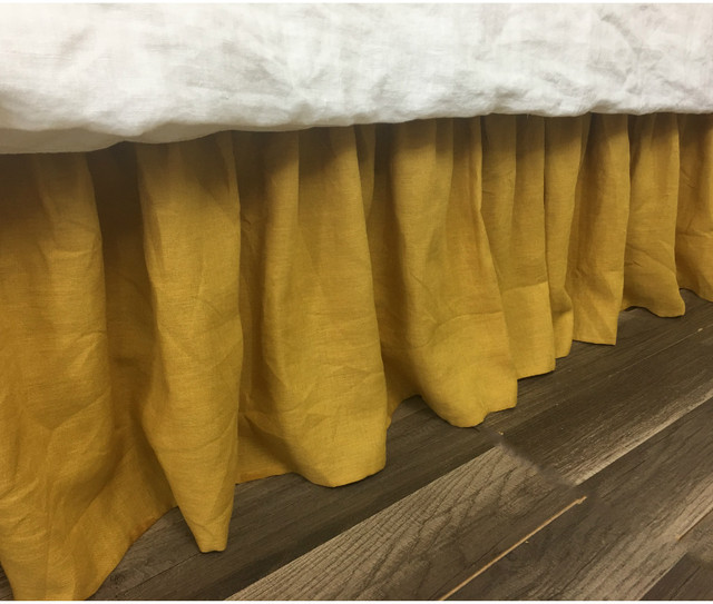 Mustard gold linen bed skirt Custom bed skirt