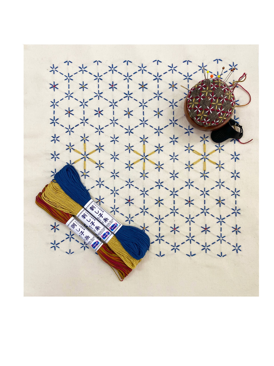Connected Turtle Shells- Pre-Stencilled Fabric for Sashiko- BBSB6-T2007