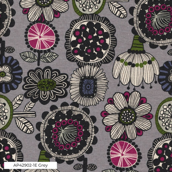 Cotton/linen blend printed retro floral fabric - Grey AP42902-1E - BeBe ...