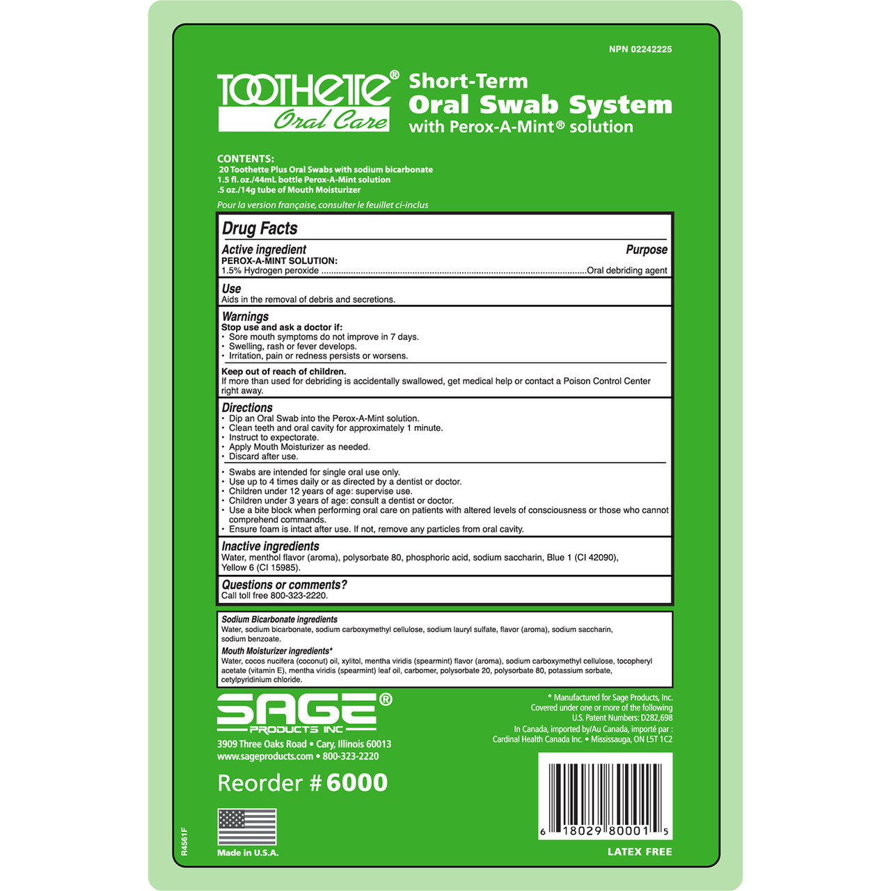 Sage Toothette Oral Swab System with Perox-A-Mint | Stryker Home Care