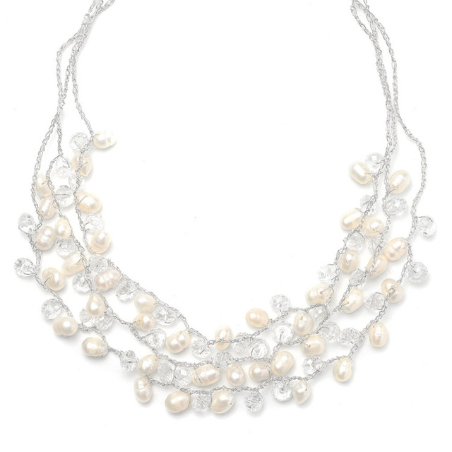 Genuine Freshwater Pearls 3-Row Bridal Necklace